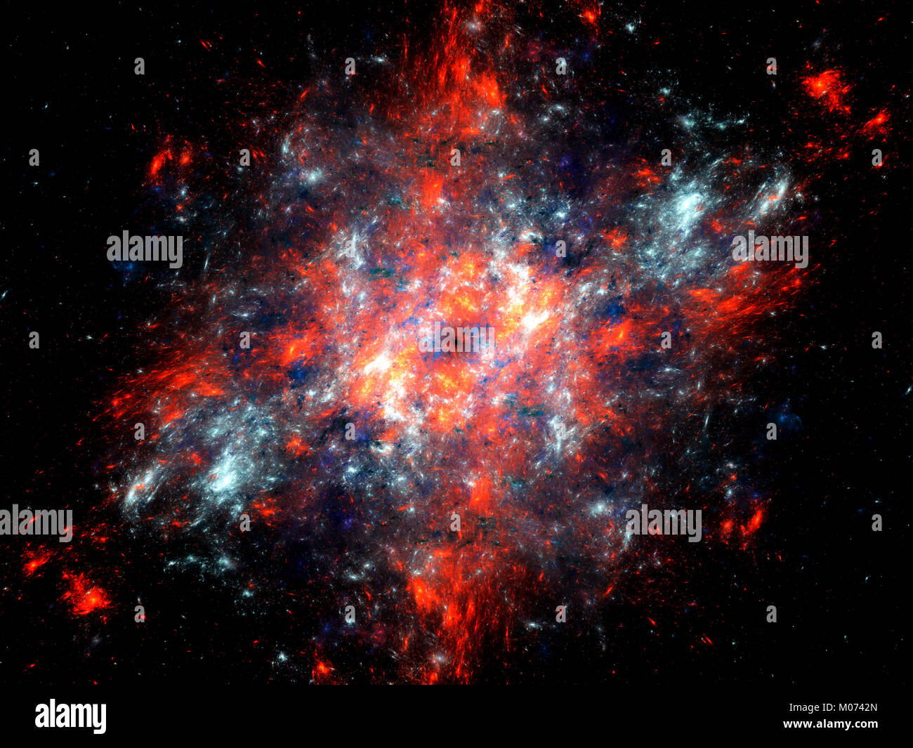 Fiery chaotic nebula fractal, computer generated abstract background ...