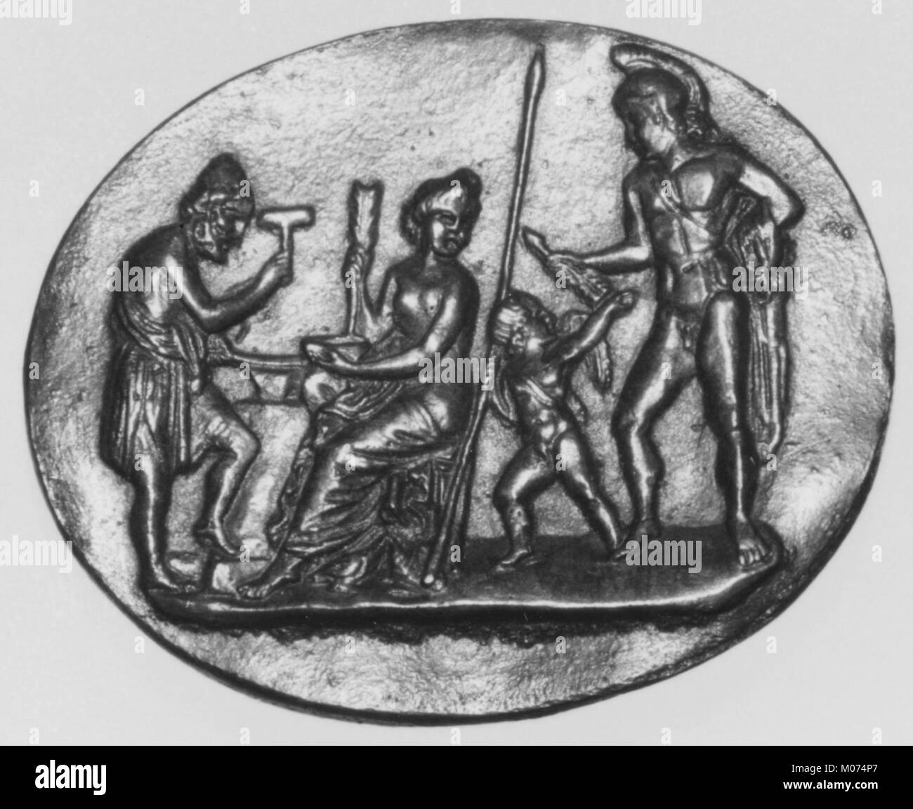 This artwork depicts Mars, Venus, and Cupid at Vulcan's forge ...