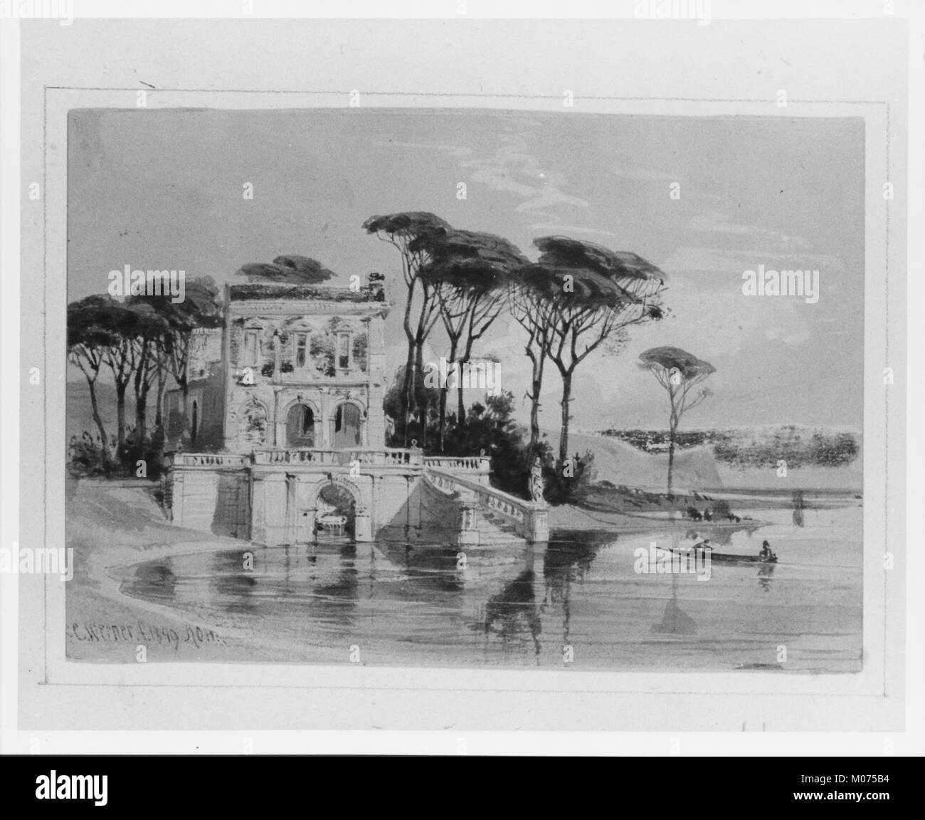 An Italian lake scene with a villa, featured in the Cropsey Album. The ...