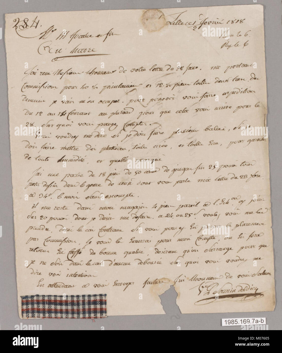 Letter with textile samples MET DP7465 Stock Photo - Alamy