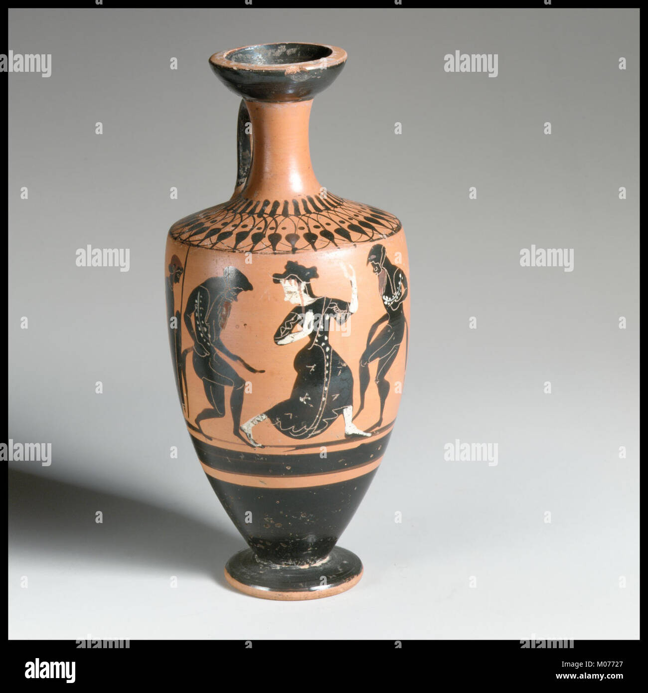 This lekythos, a type of ancient Greek pottery, is a striking example ...