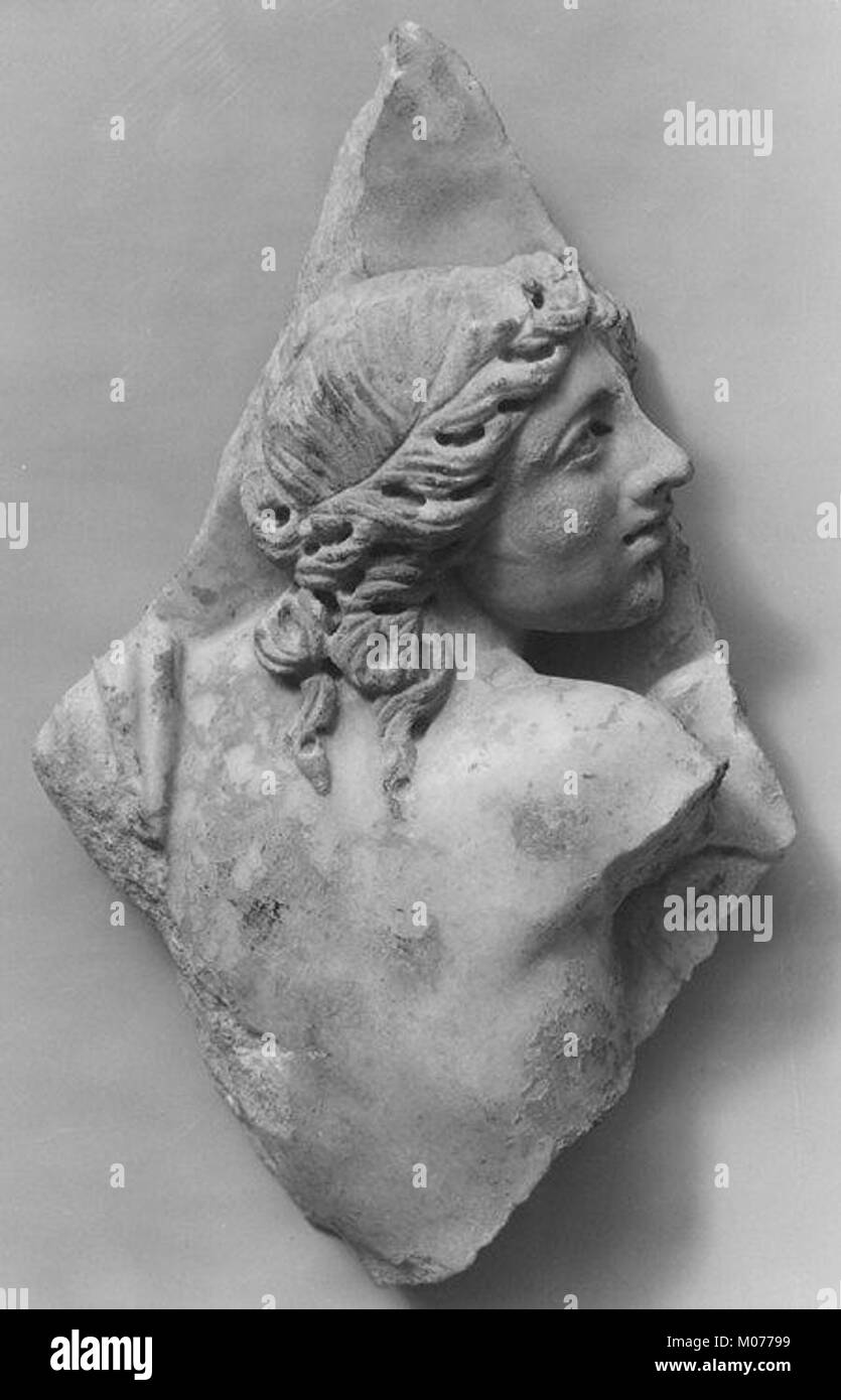 This marble fragment depicts a female figure, possibly a nereid ...