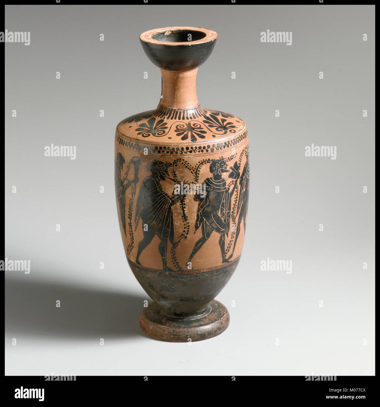 A lekythos, a type of ancient Greek pottery, typically used for holding ...