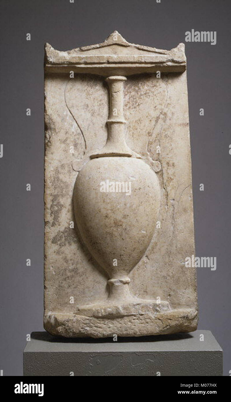 This marble stele, serving as a grave marker for Eukleia, is an ...
