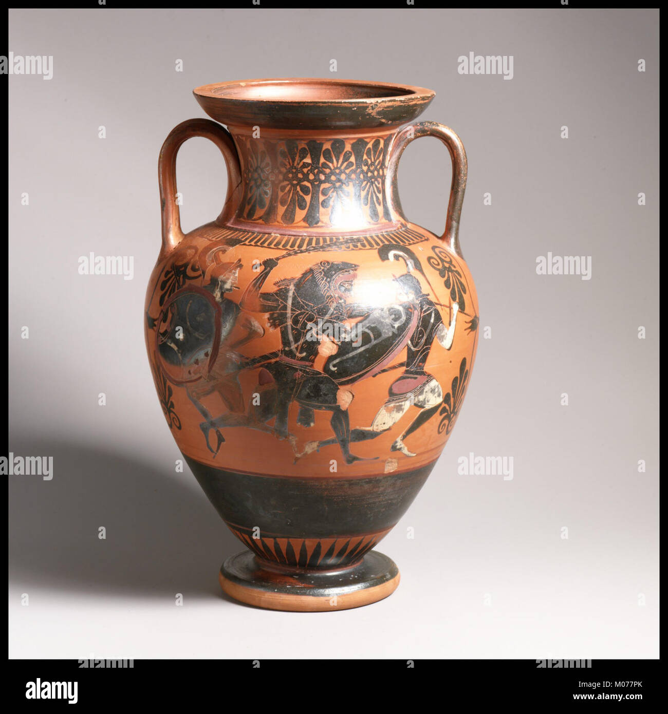 This neck-amphora is a type of ancient Greek pottery, featuring a ...