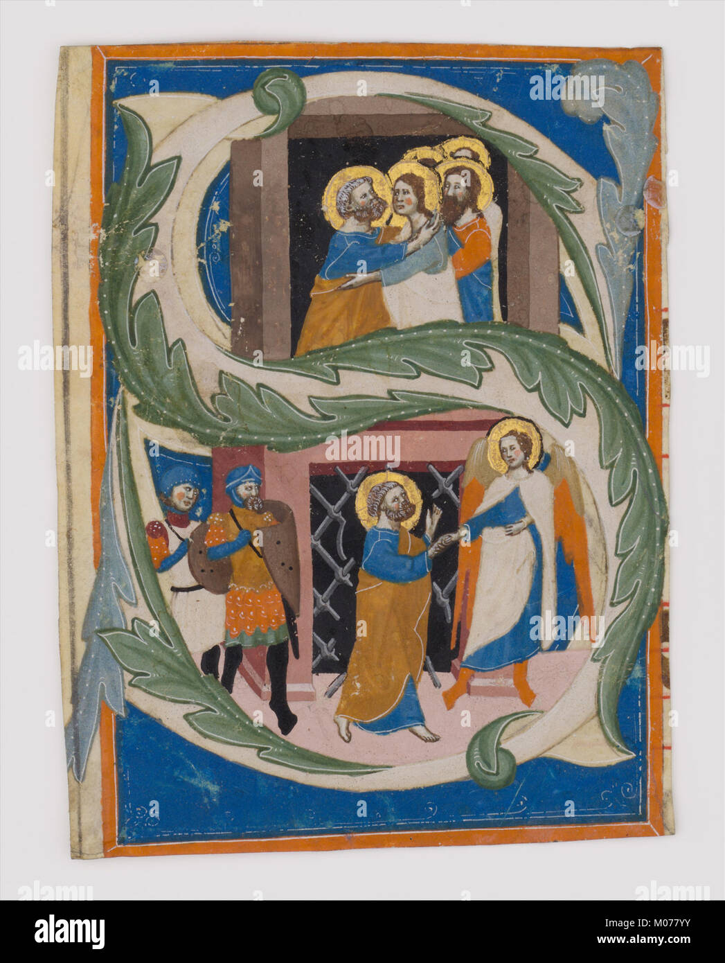 This illuminated manuscript depicts Saint Peter's liberation from ...