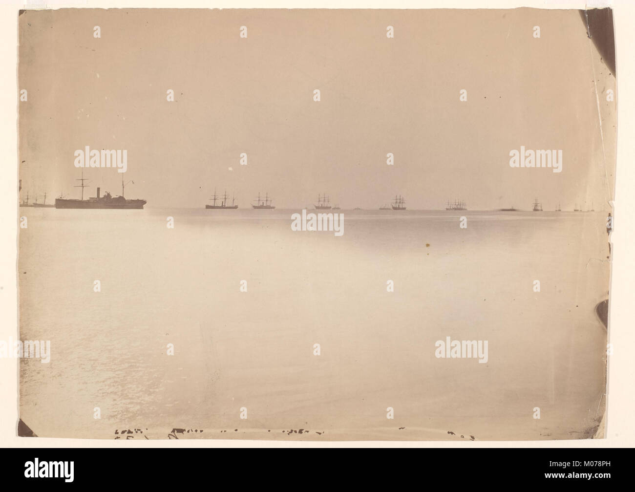 An artistic representation of a naval blockade, depicting ships and ...