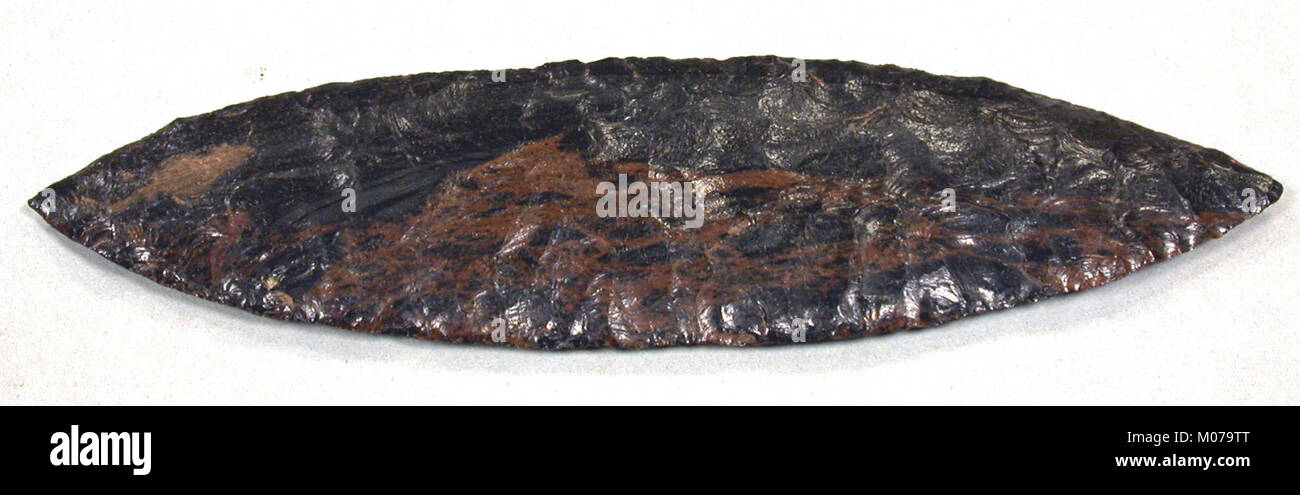 This obsidian blade is a sharp-edged tool, crafted from volcanic glass ...