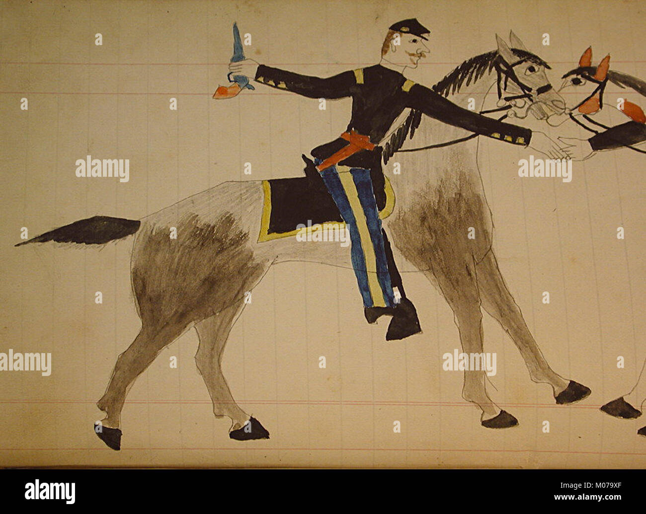 This depiction of a mounted soldier and an Indian shaking hands ...