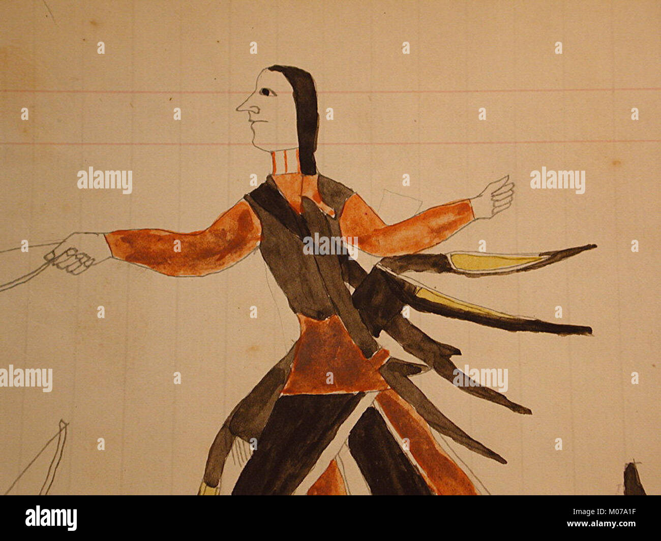 This ledger drawing shows historical scenes in a simplified and ...