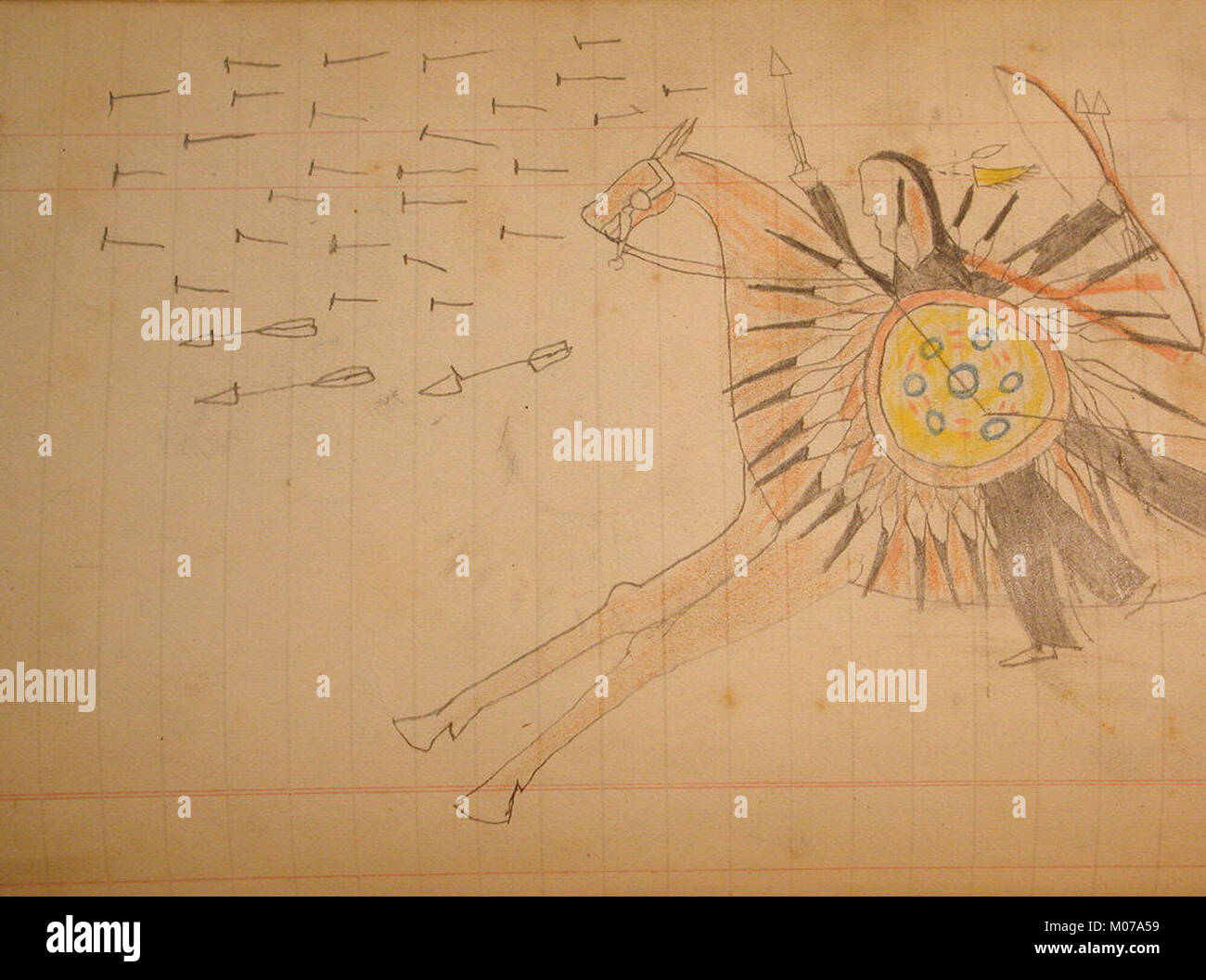 Ledger drawing from the 19th century depicting detailed scenes in a ...