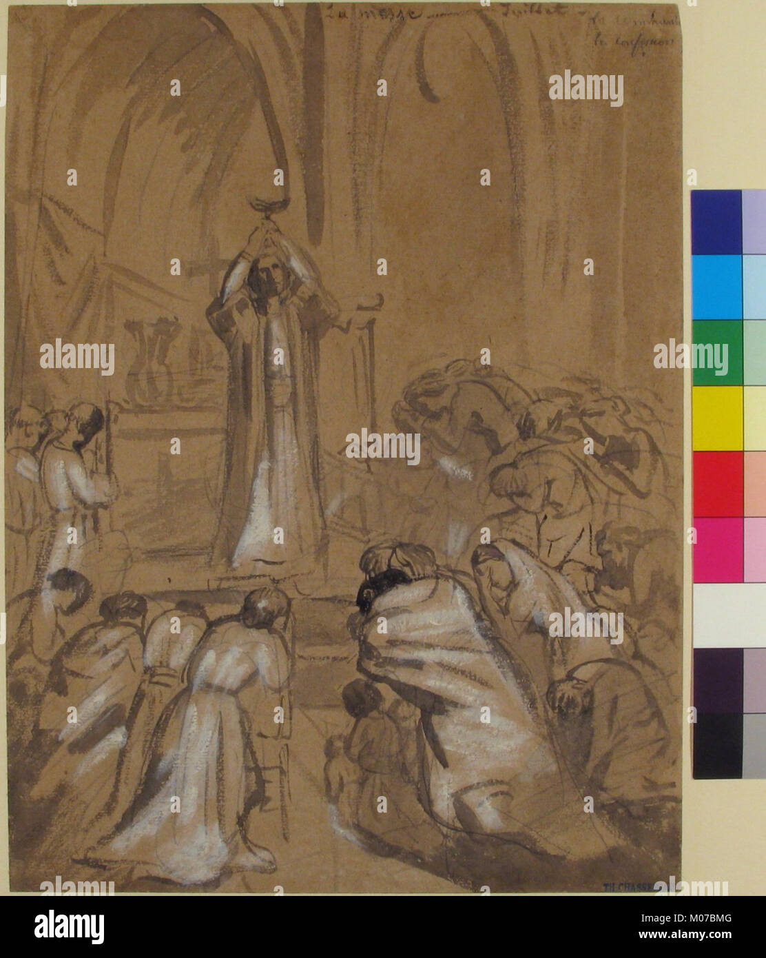 This depiction of a mass scene illustrates religious practices and ...
