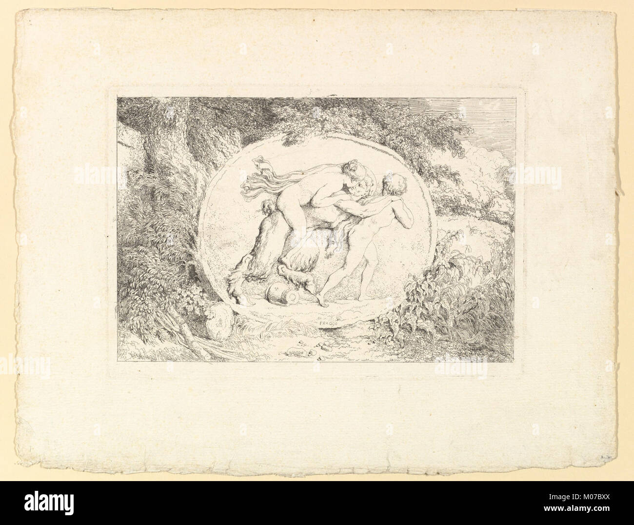 This sculpture portrays a mythological scene of a nymph riding a satyr ...