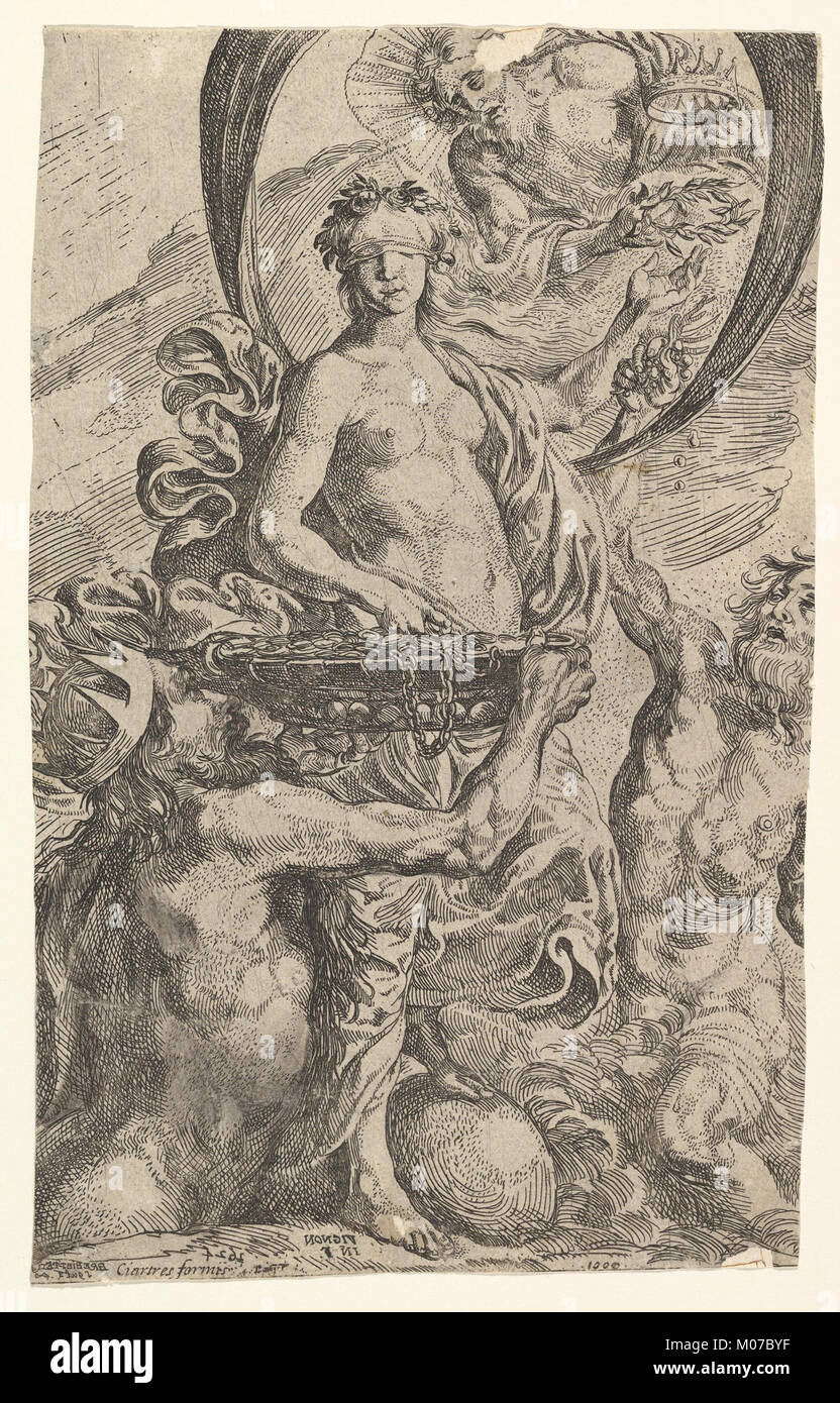 An allegorical artwork depicting Jupiter, Pluto, and Neptune offering ...