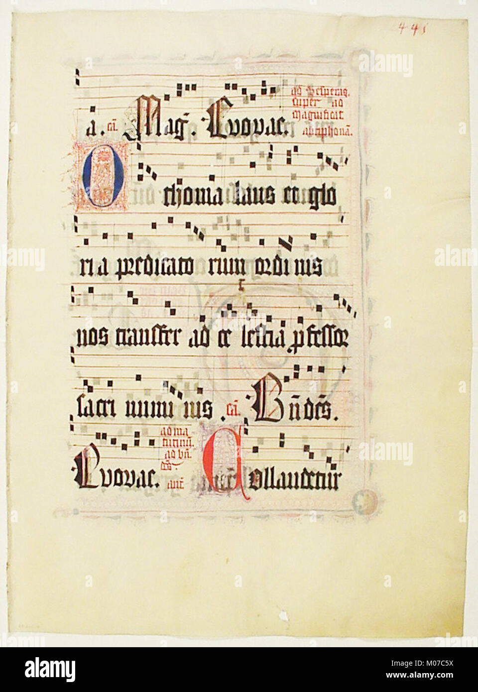 This manuscript leaf, from an antiphonary, contains religious texts ...