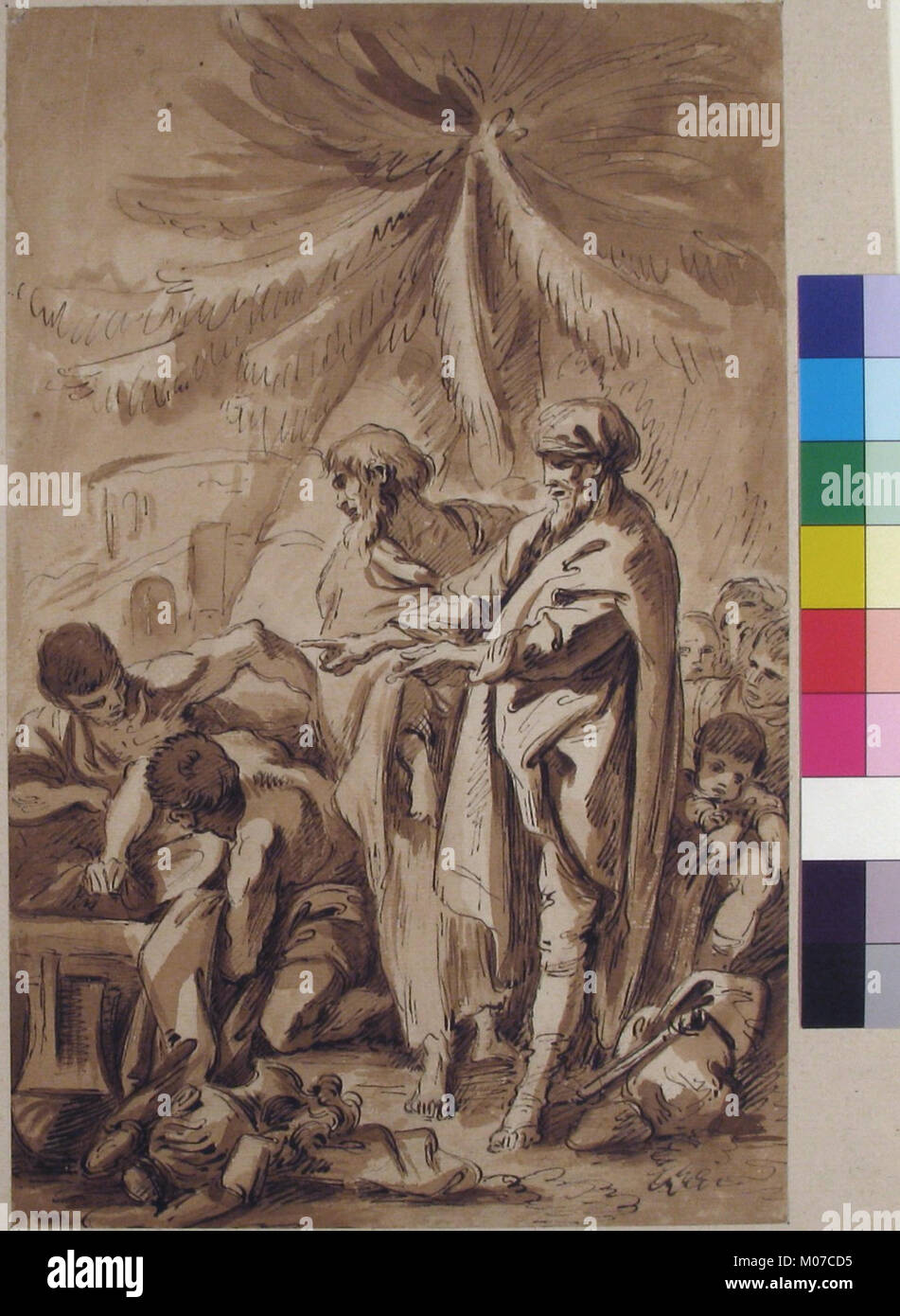 This scene from Genesis 31:19-37 depicts Laban searching for his idols ...