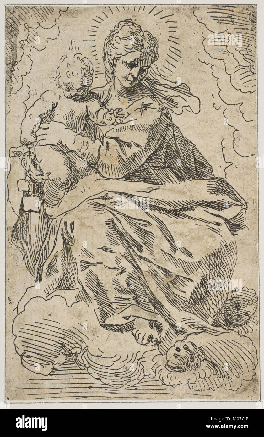 This painting shows the Madonna and Child on clouds, emphasizing their ...