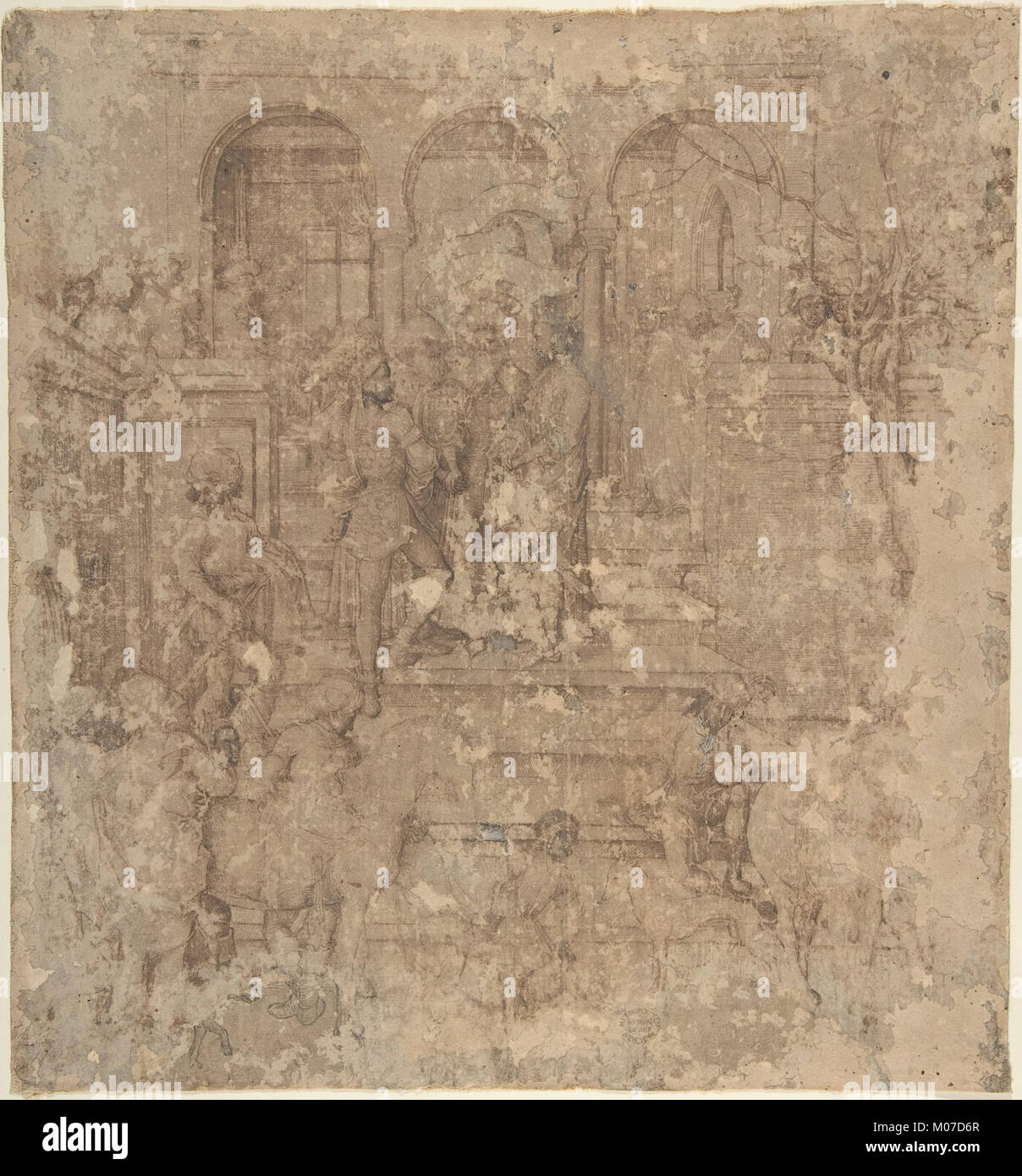 This artwork depicts King Herod receiving the Three Magi, a pivotal ...