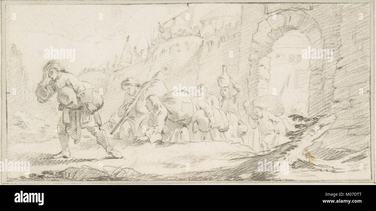 An illustration showing inhabitants fleeing a conquered city ...