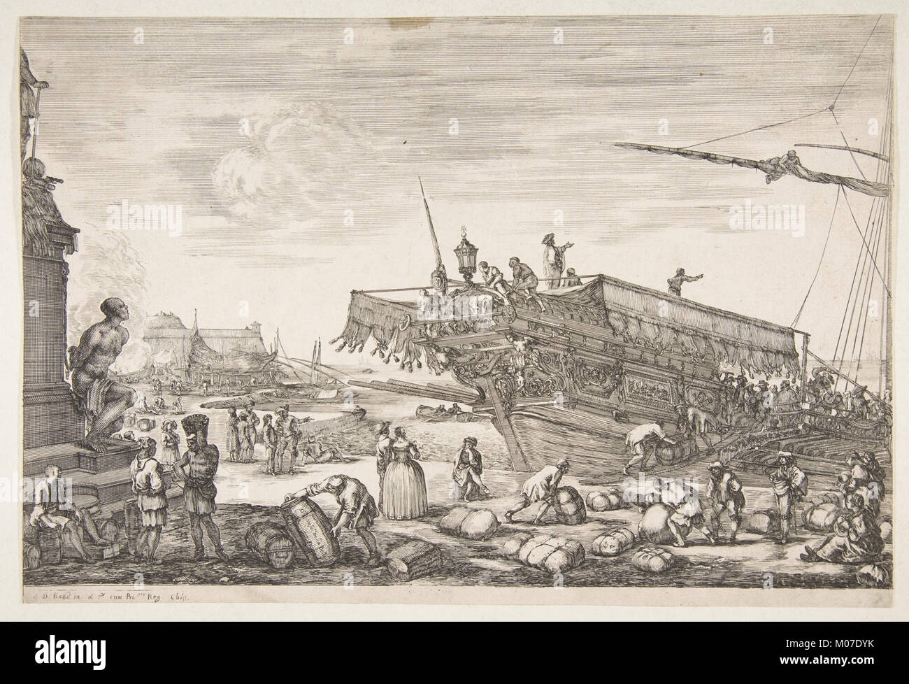 This artwork depicts the loading of a galley, part of the 'Views of the ...