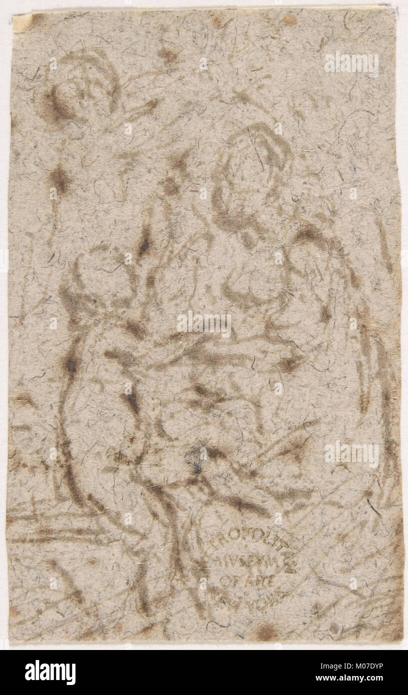 This artwork features two depictions of the Madonna and Child, one on ...