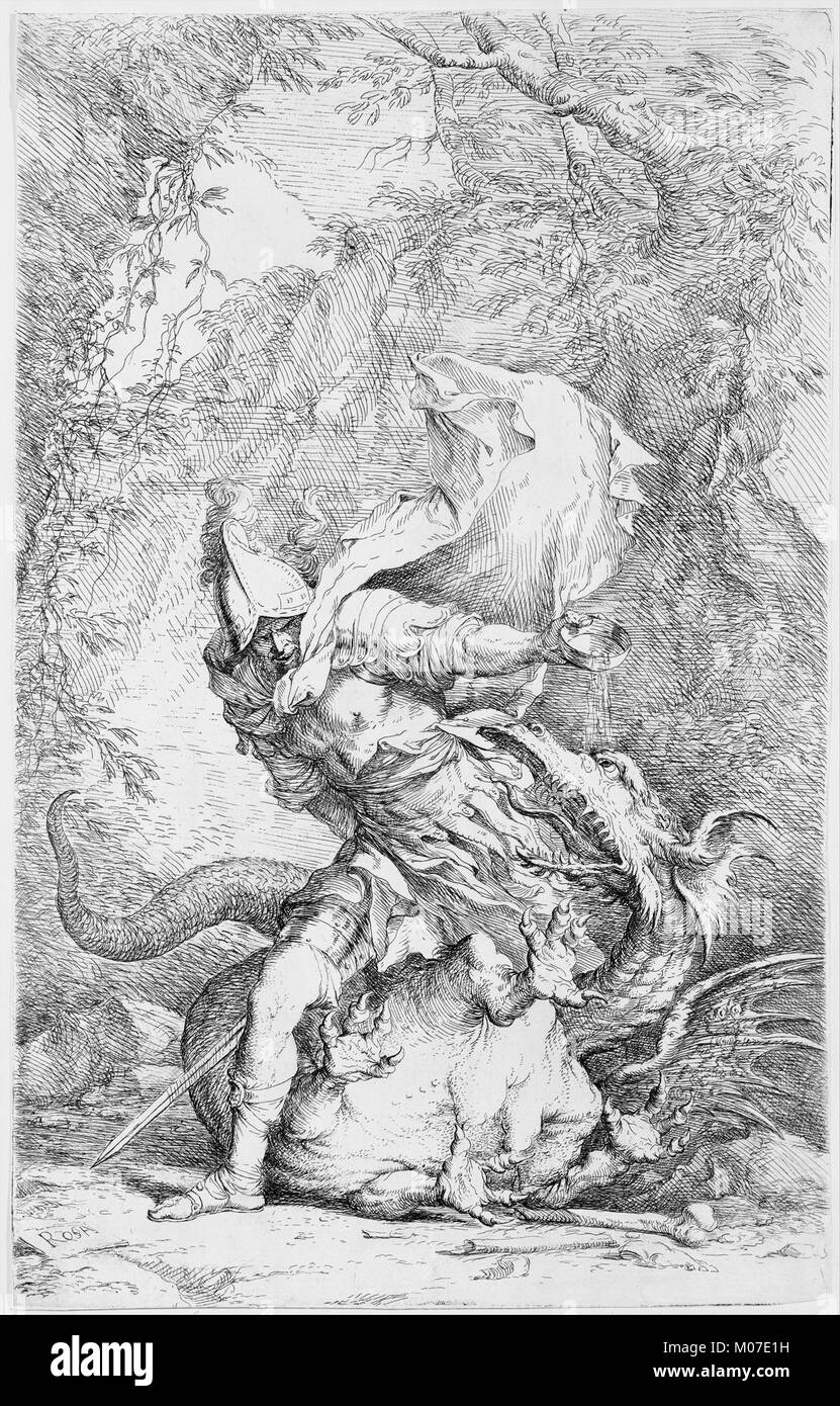 This artwork illustrates Jason and the Dragon from Greek mythology ...