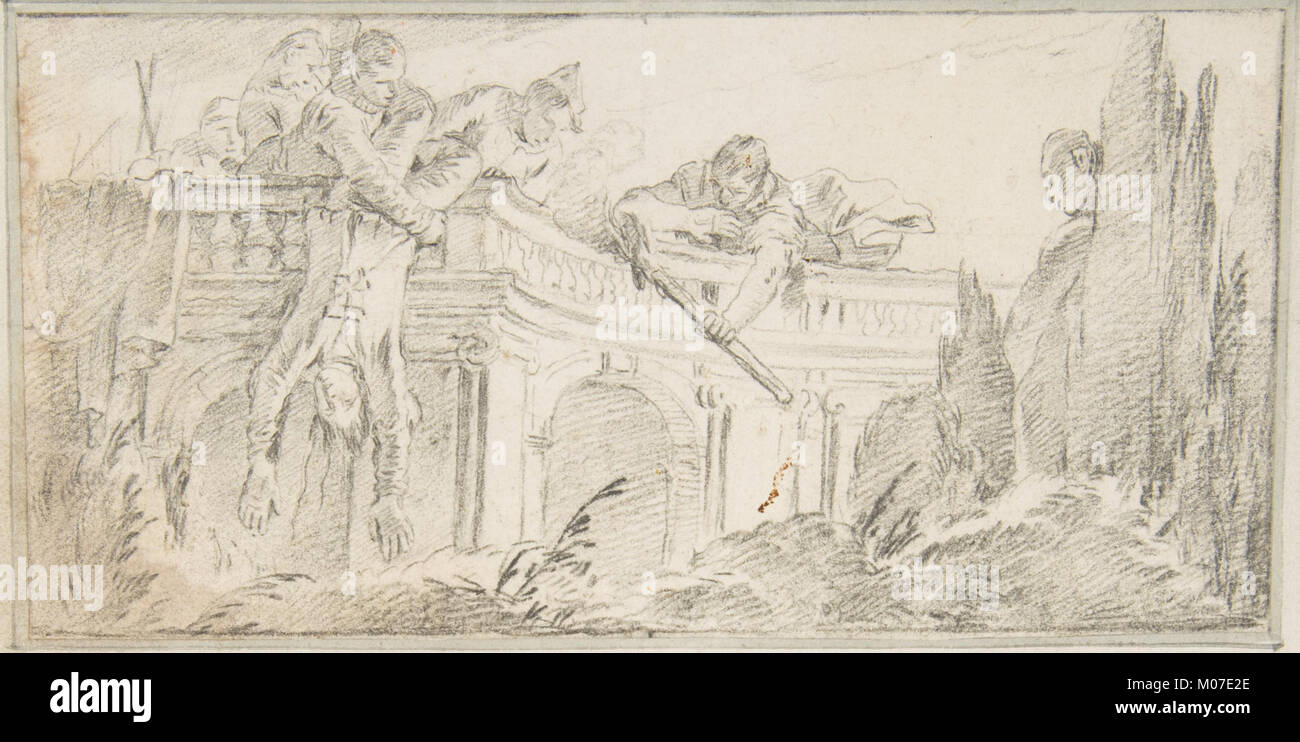 This illustration, from a historical book, depicts men disposing of a ...