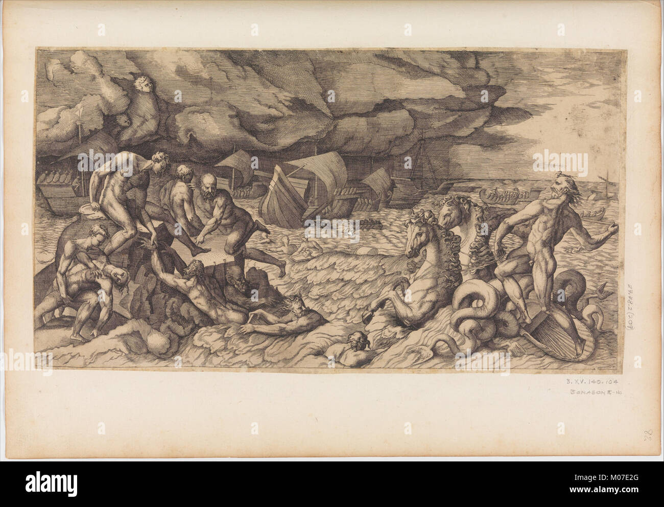 The artwork shows Neptune calming a storm threatening Aeneas' fleet ...
