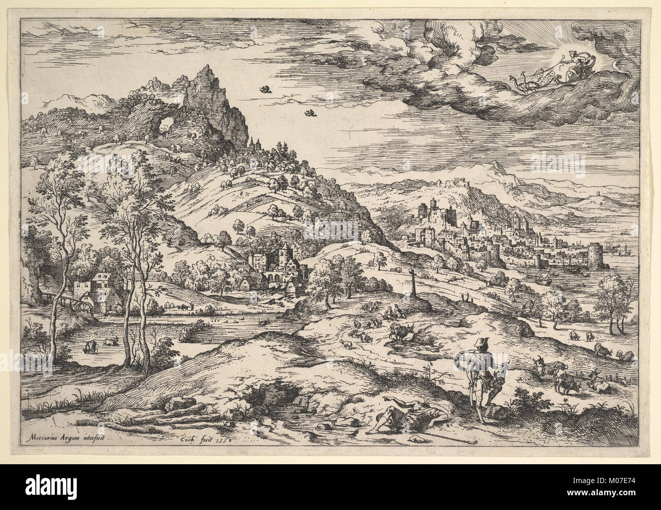 This landscape painting features the mythological figure Mercury ...