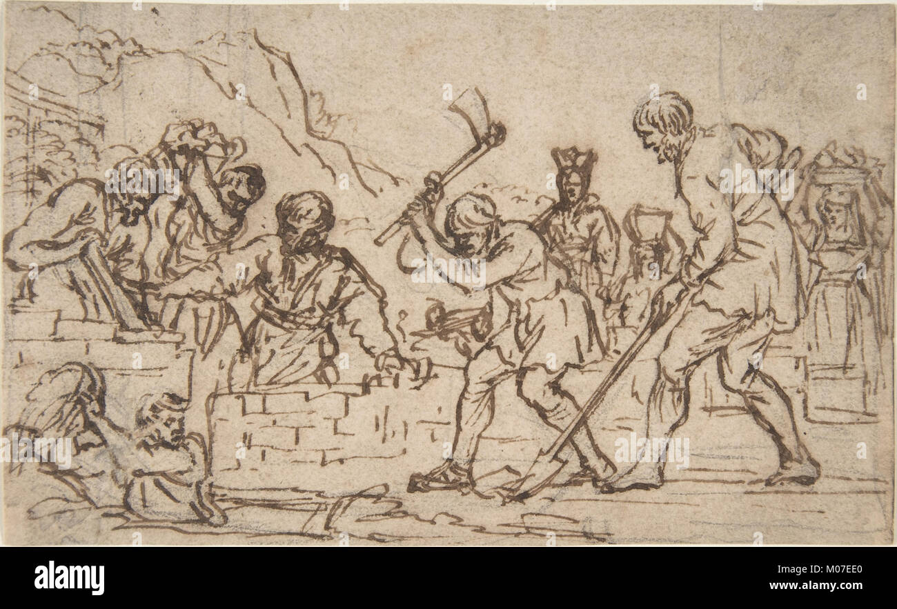 This piece depicts men digging and constructing a wall, reflecting a ...