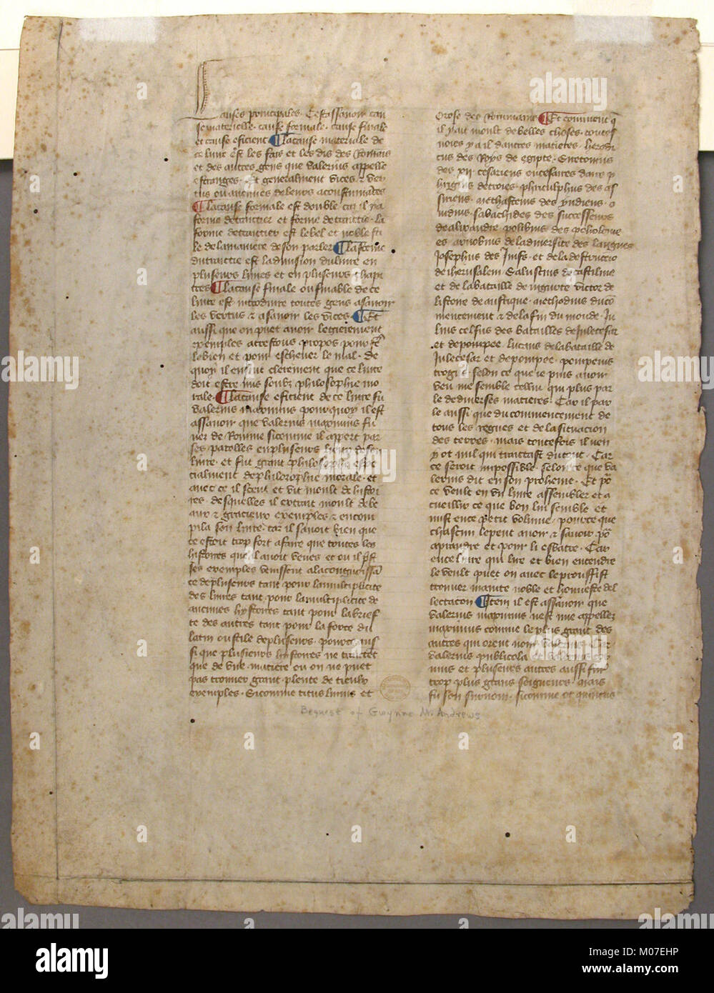 A leaf from a manuscript of Valerius Maximus, an ancient Roman text ...