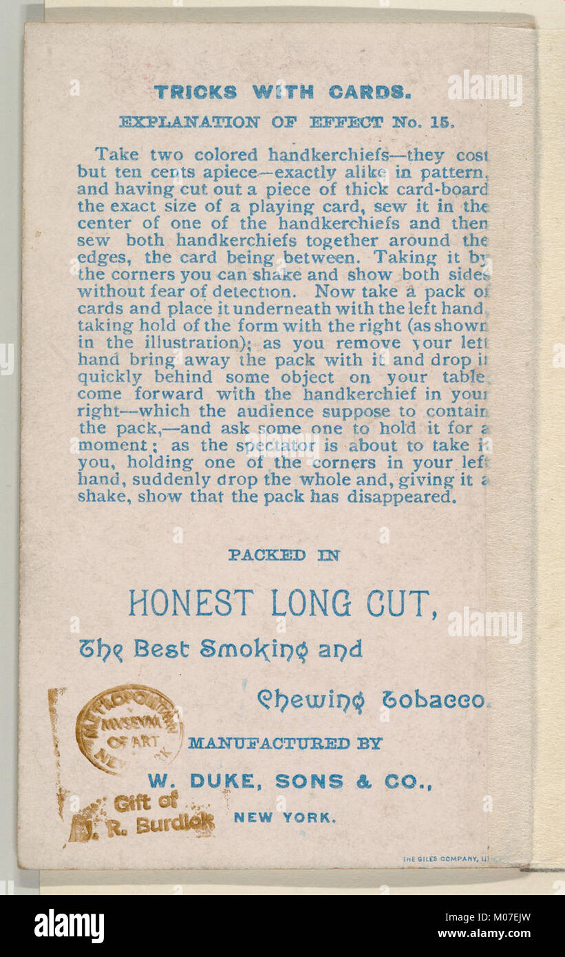 Number 7, Dissolving Card, from the Tricks with Cards series (N138 ...