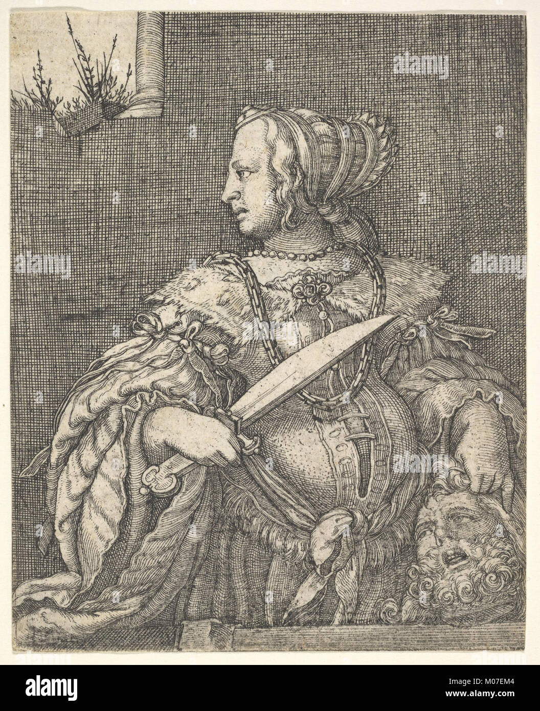 This artwork depicts Judith in profile holding the severed head of ...