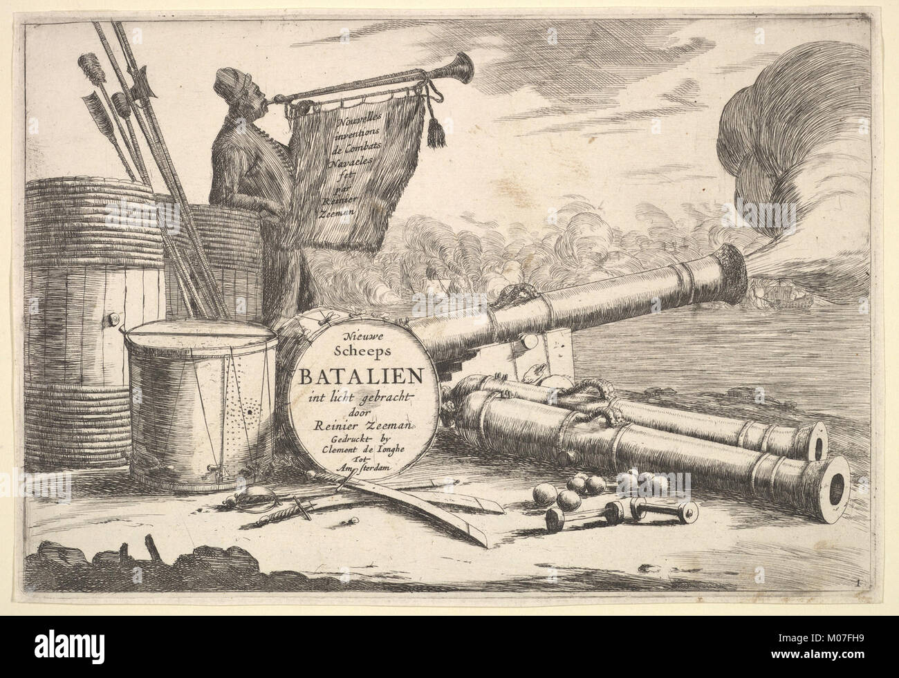 This artwork depicting a sailor sounding the trumpet provides a vivid ...