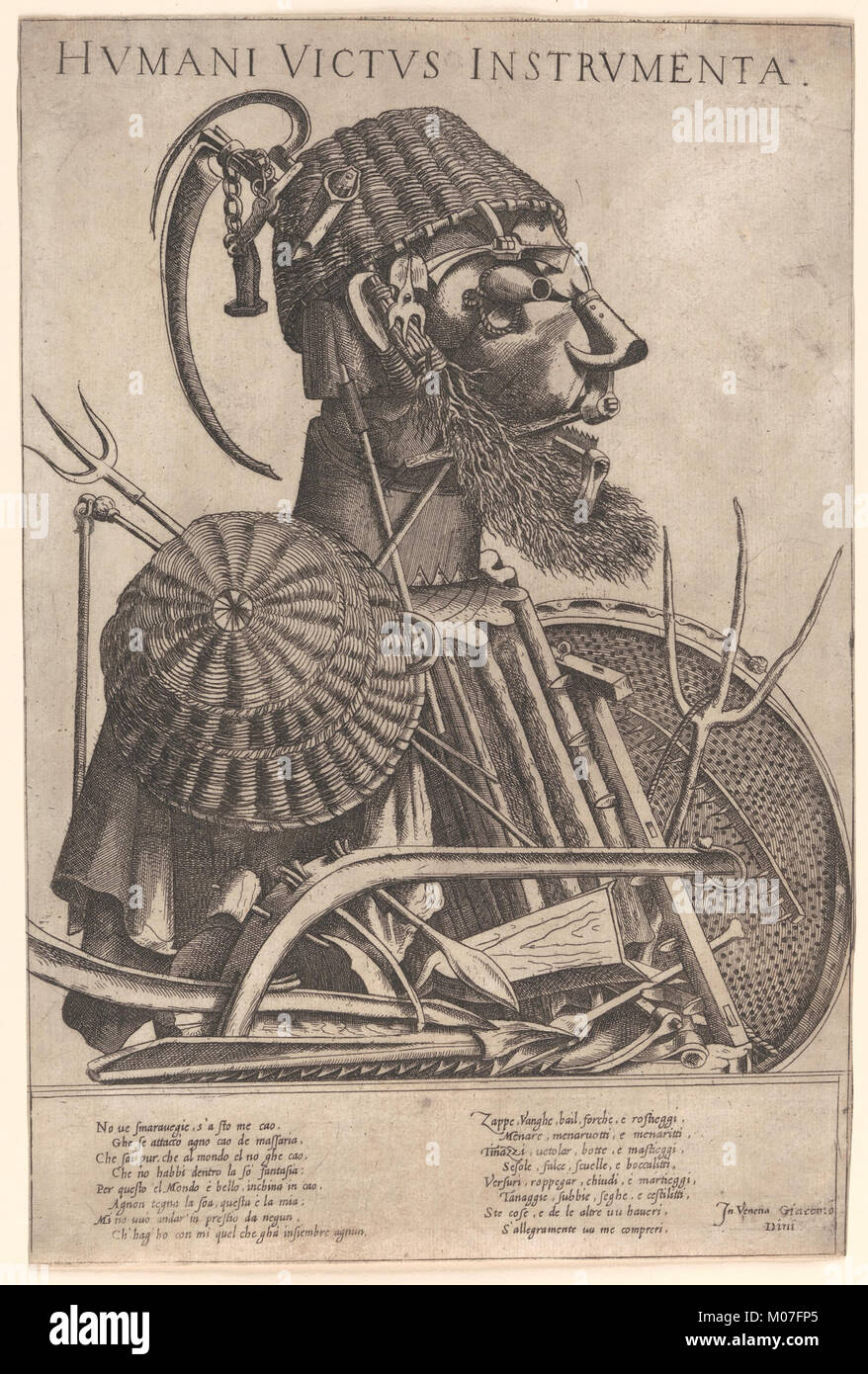 This artwork, 'Instruments of Human Sustenance,' depicts agricultural ...