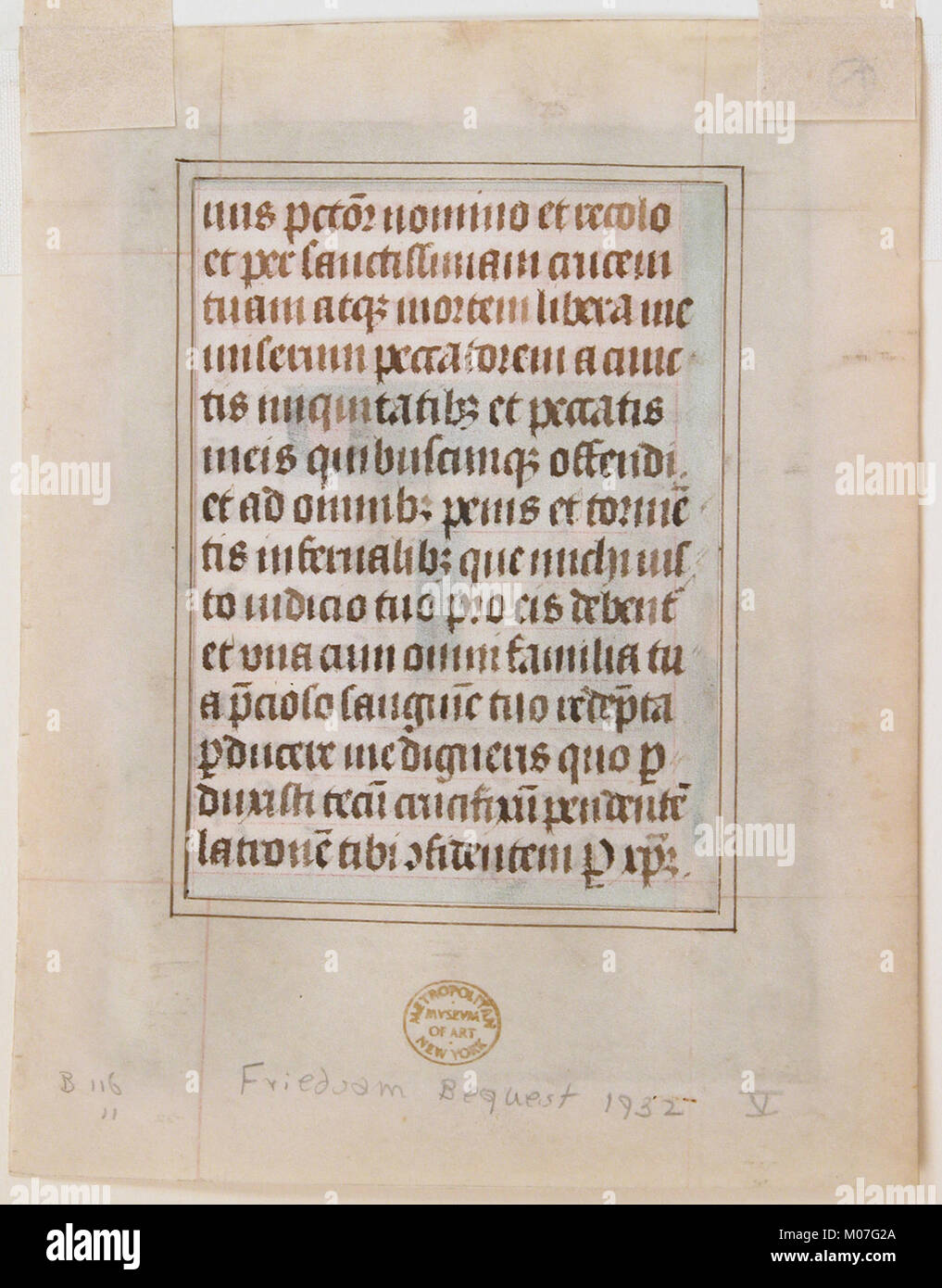 This manuscript leaf from a Book of Hours depicts the Holy Communion, a ...