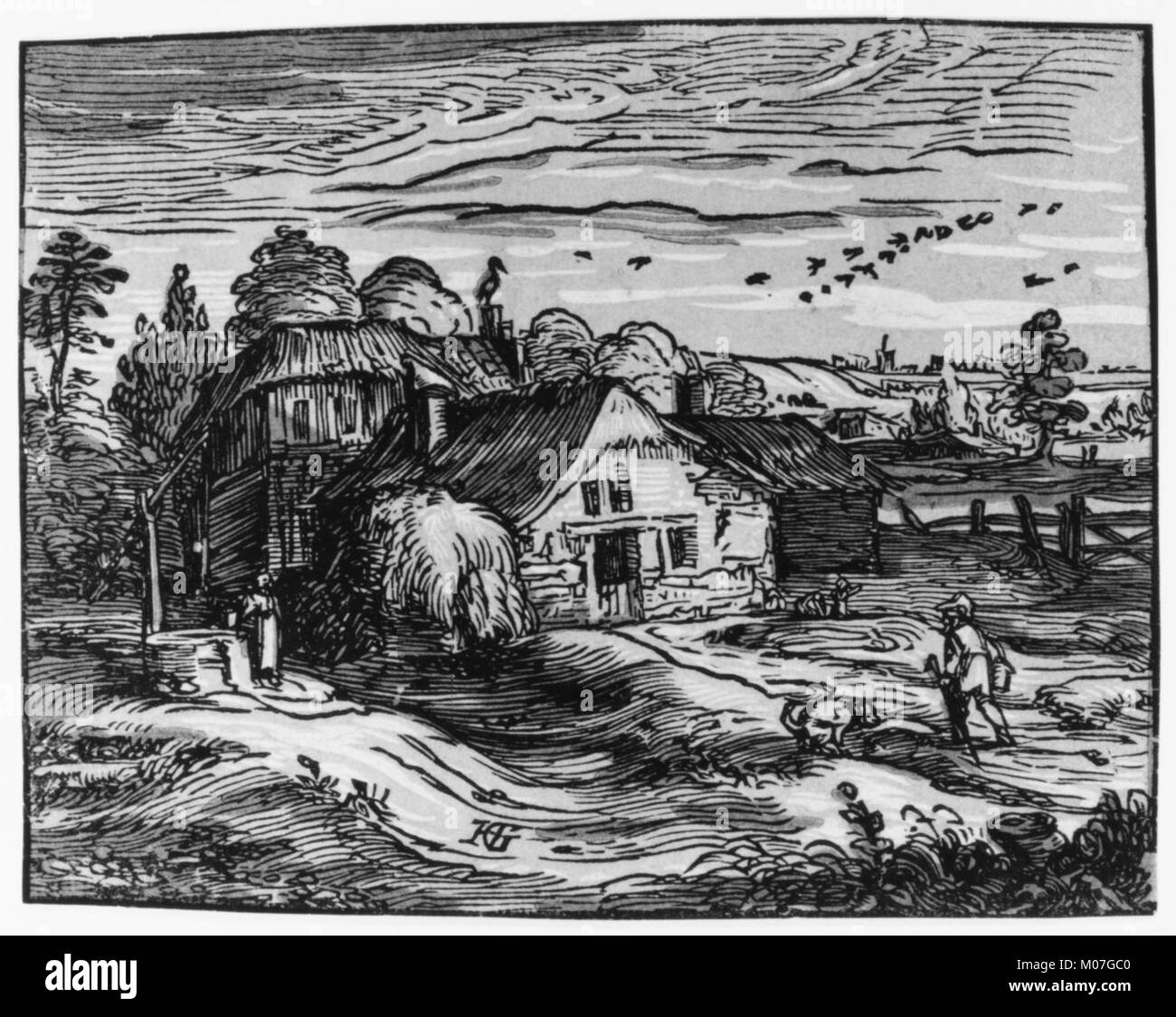 This landscape painting depicts a cottage in a tranquil rural setting ...