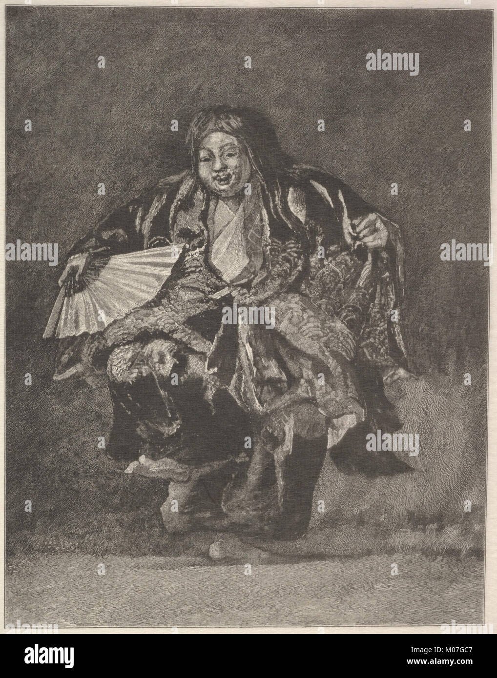 This artwork represents a Noh dancer, a traditional figure in Japanese ...