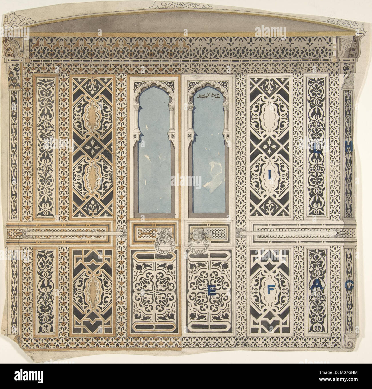 A Moorish wall elevation, representing the intricate architectural ...