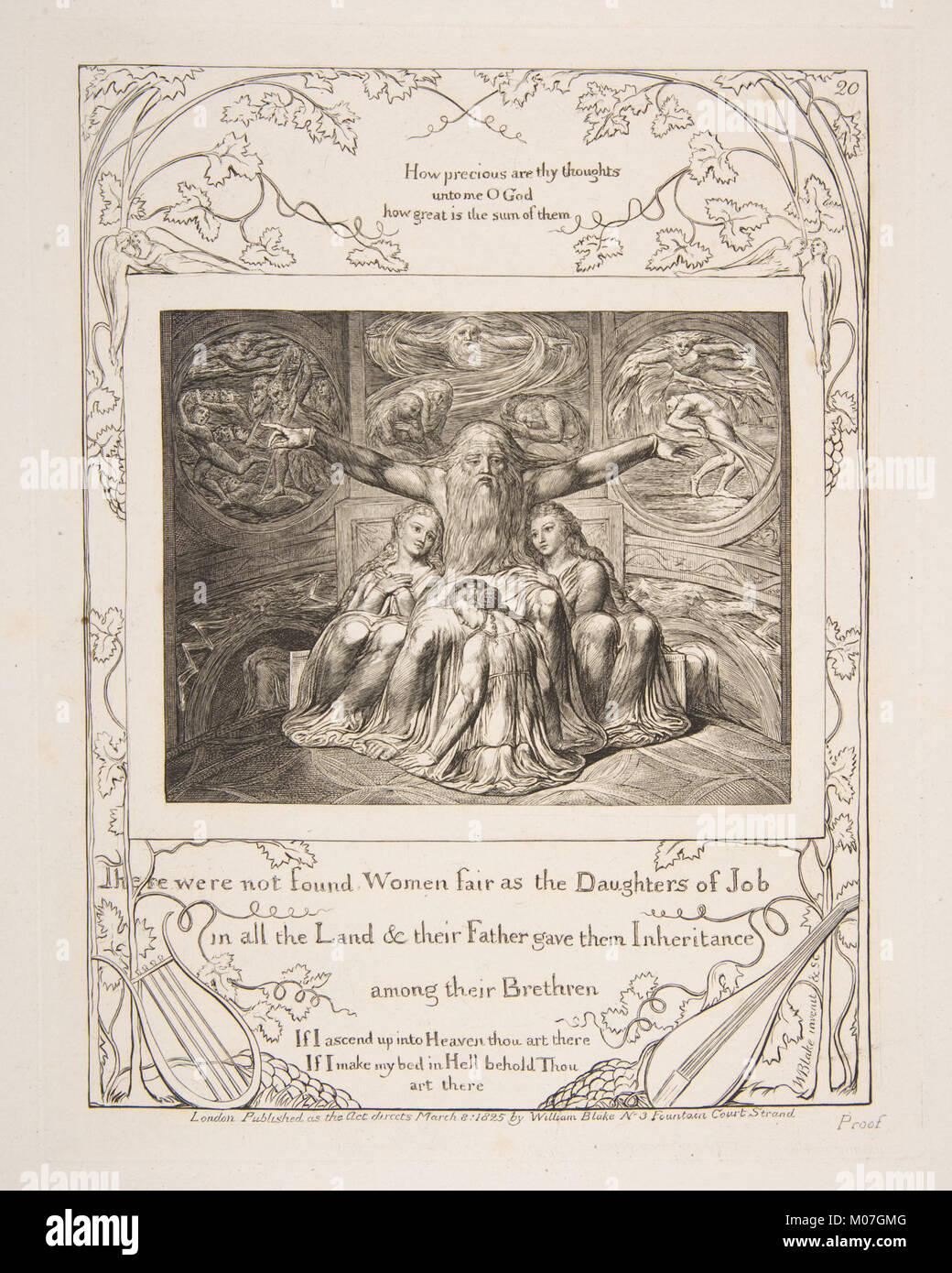 This illustration from the 'Book of Job' depicts the biblical scene of ...