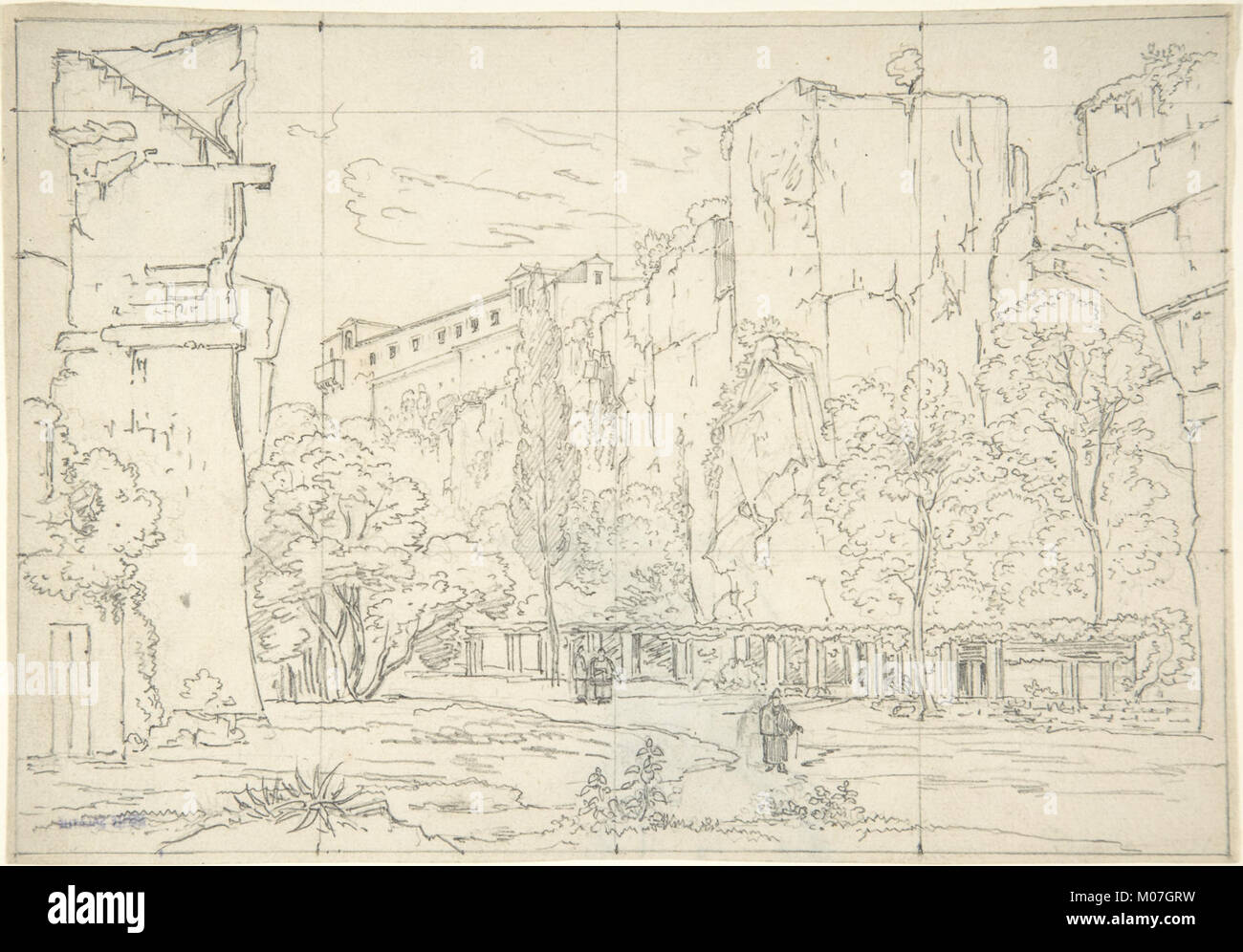 This landscape scene depicts an Italian pathway and arbor, situated at ...