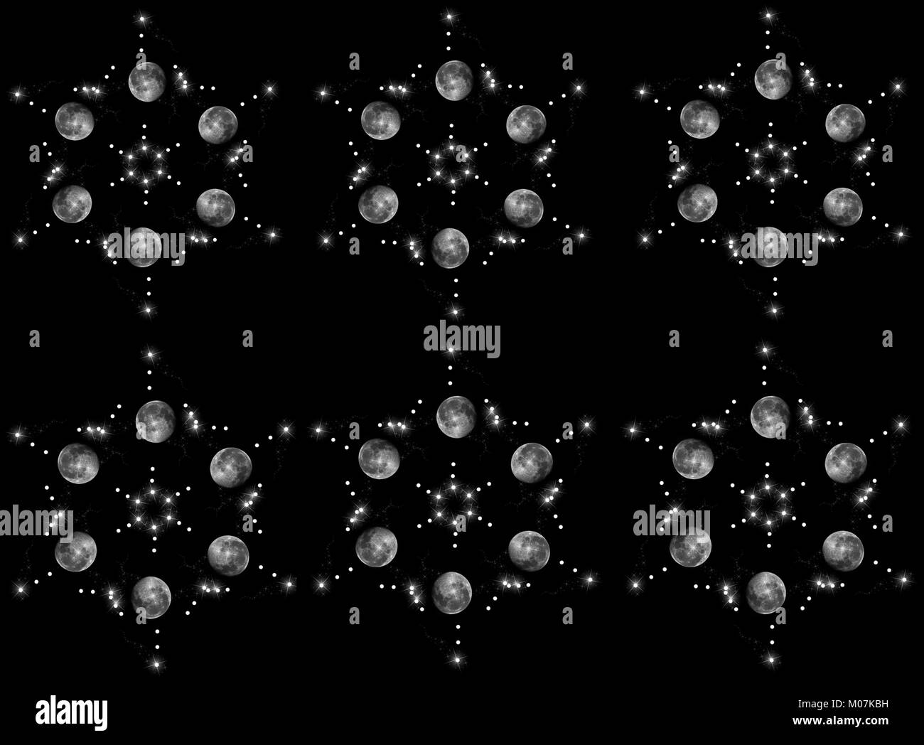 moon and star snowflake seamless pattern on black Stock Photo - Alamy