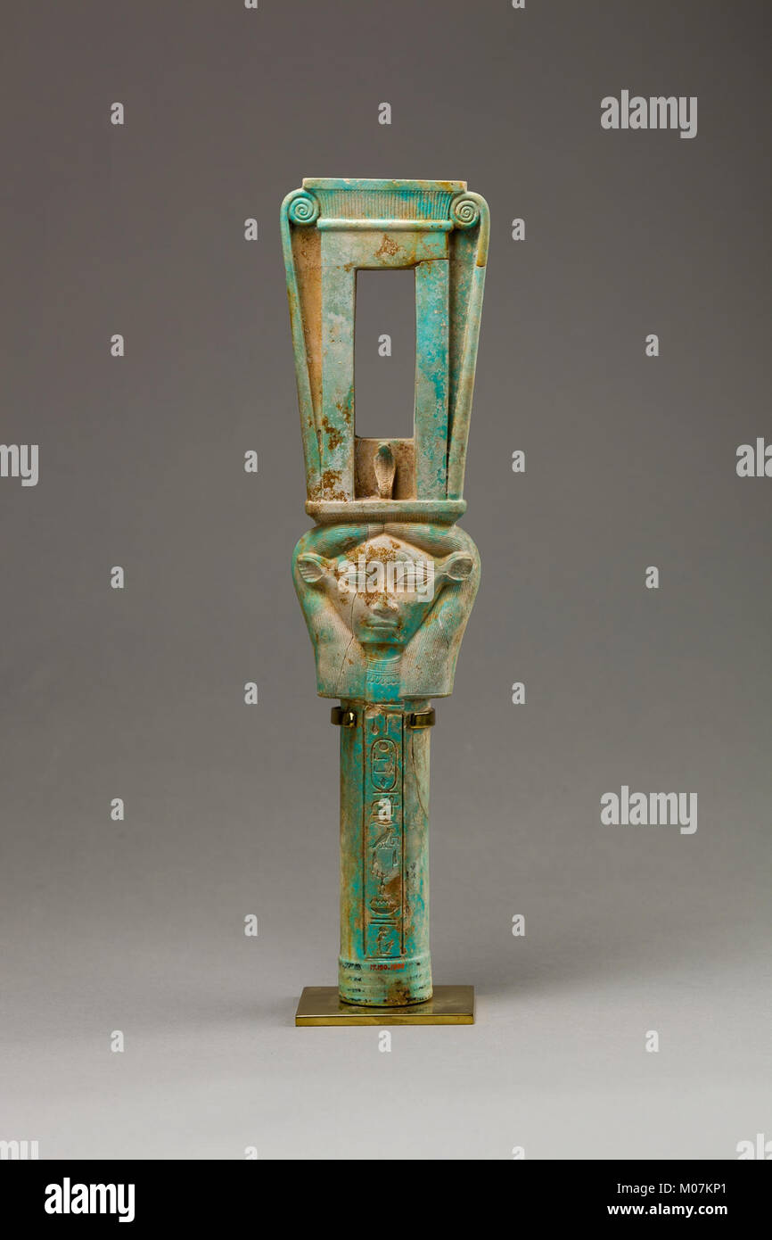 This Naos sistrum, an ancient Egyptian musical instrument, is inscribed ...