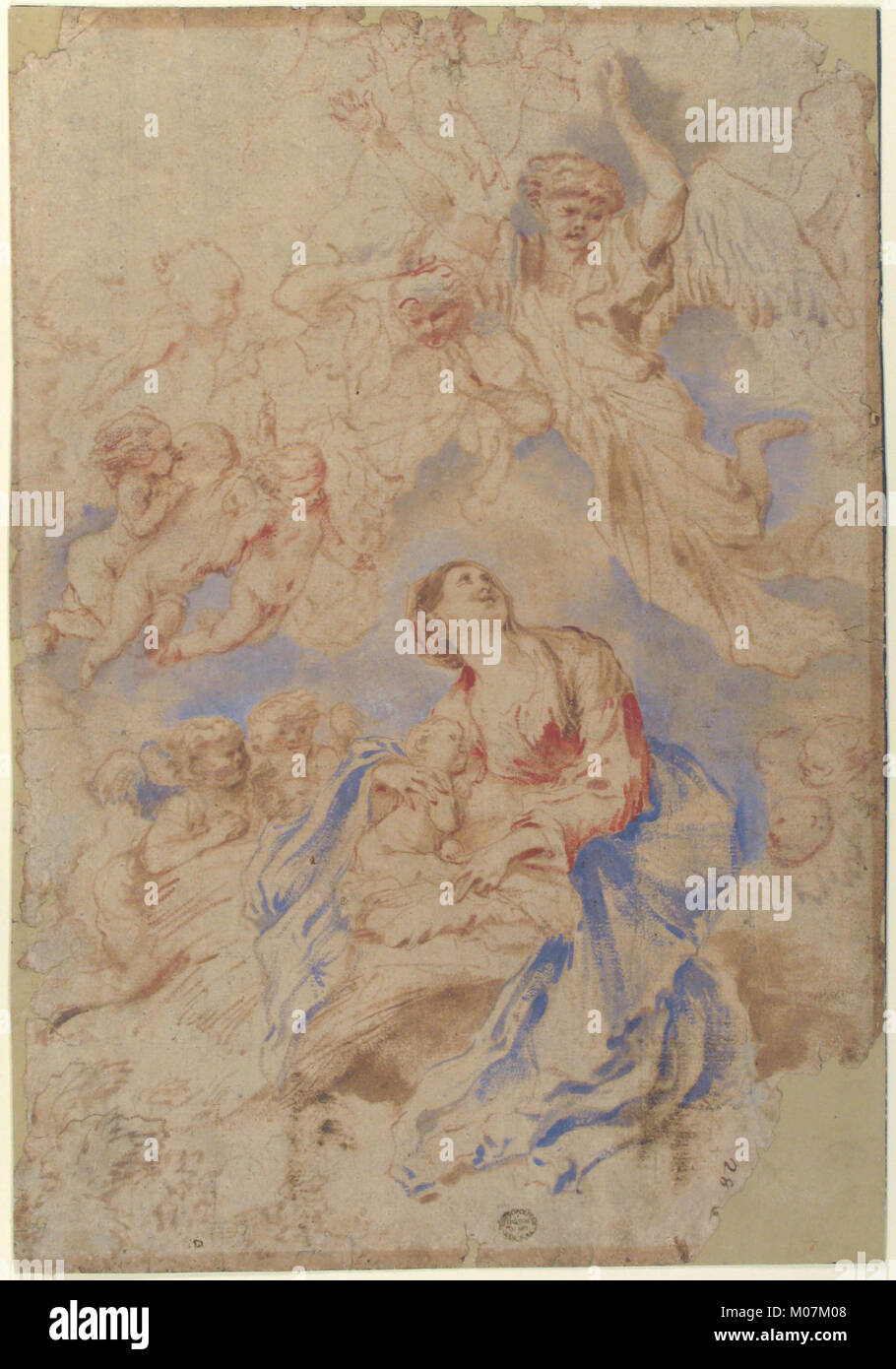 This artwork portrays the nativity scene with angels, capturing the ...