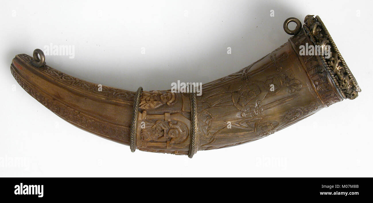 This hunting horn is an example of early brass instrumentation ...