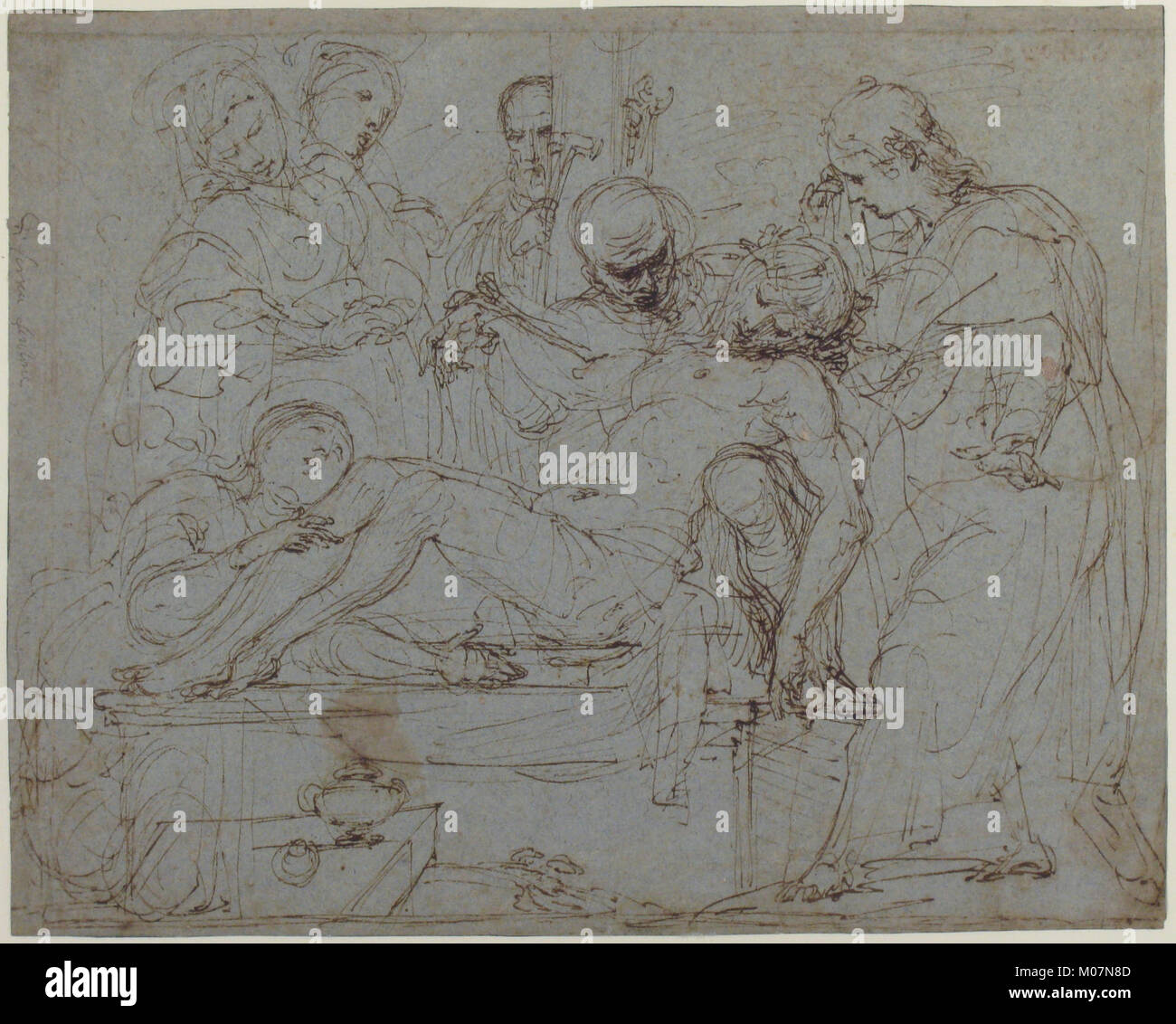 This artwork depicts the Lamentation over the Dead Christ, with the recto showing the sorrowful ...