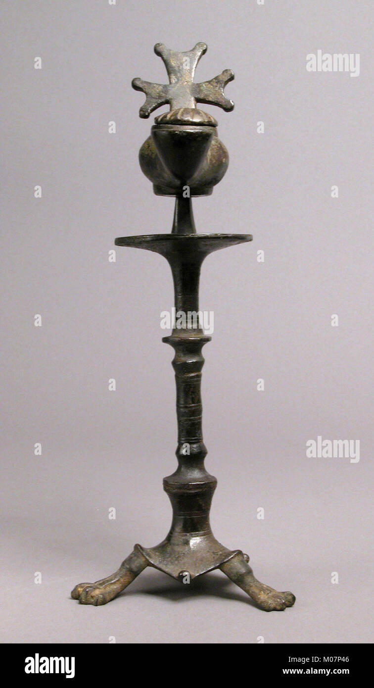 An oil lamp displayed at the Metropolitan Museum of Art, part of their ...