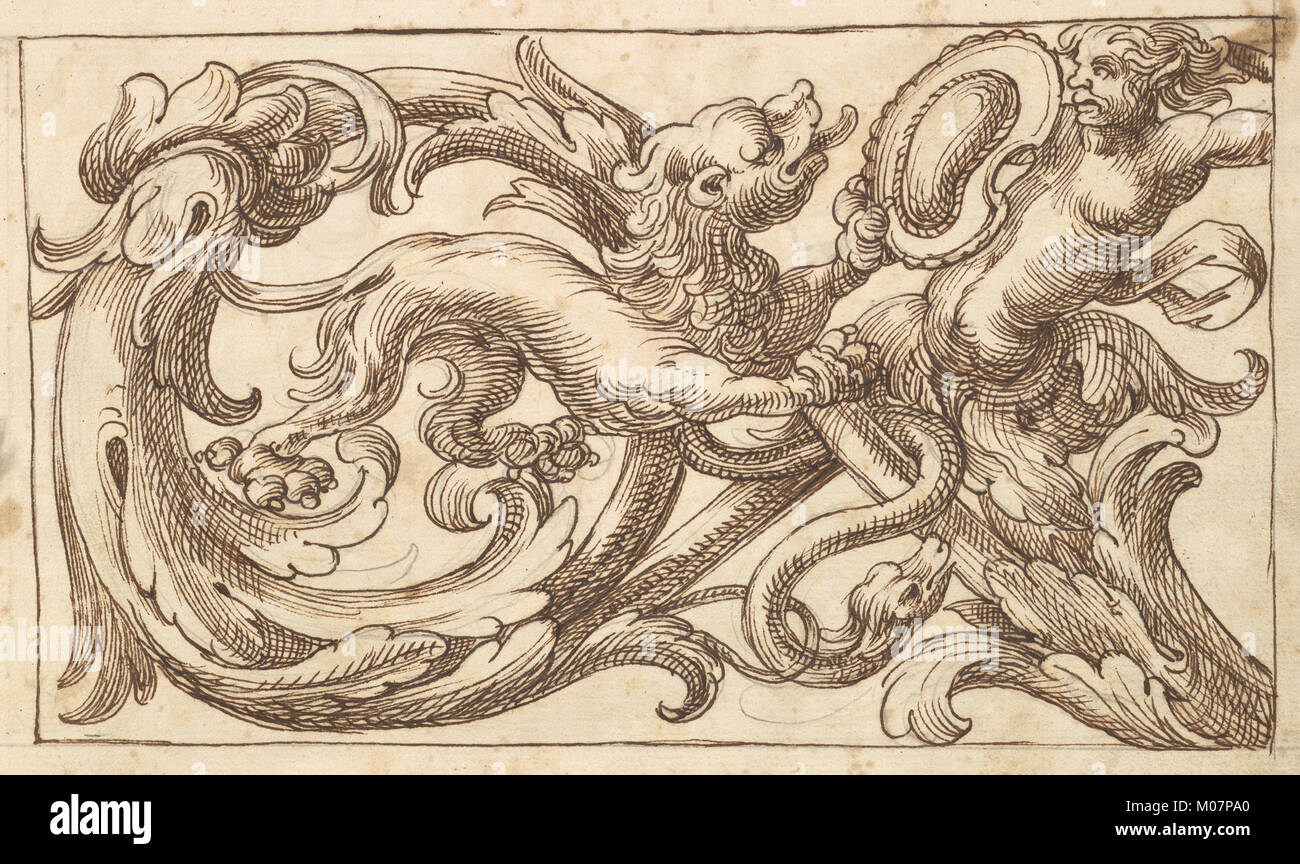 Horizontal Panel Design with a Male Figure and a Lion Interspersed ...