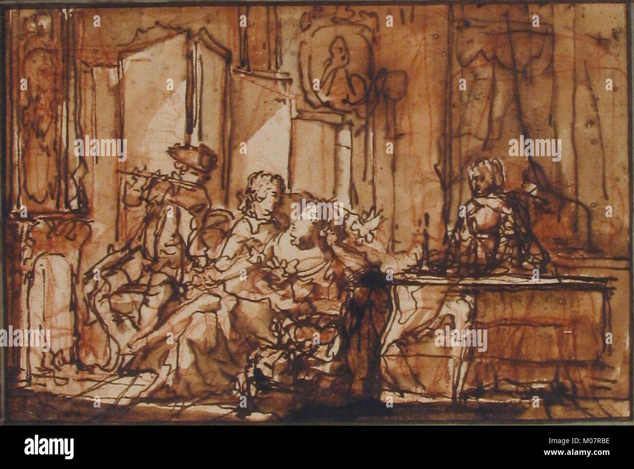 An interior scene featuring figures, part of the collection of The ...