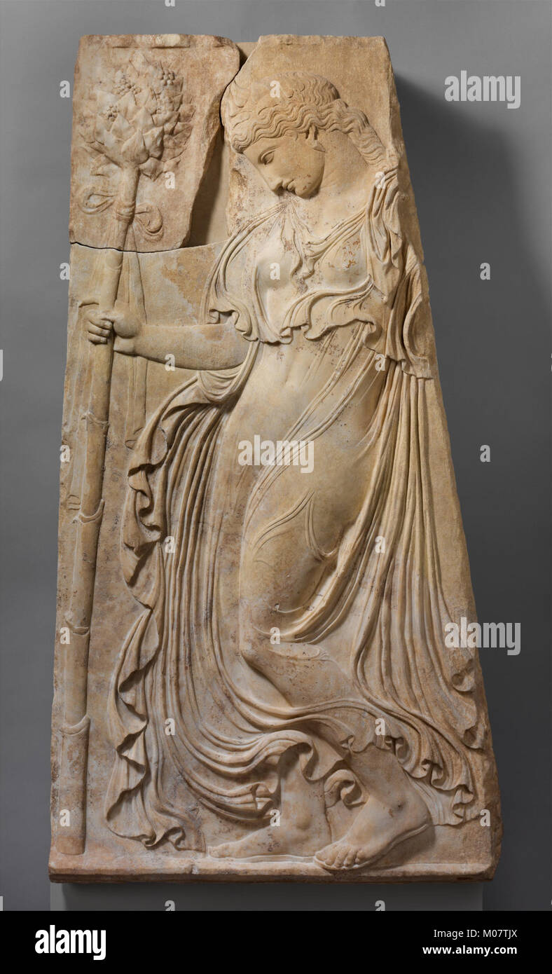 This marble relief depicts a dancing maenad, part of a group of female ...